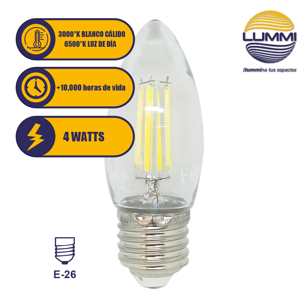Foco tipo vela LED E26 (VEFILED4E26/LD) – Lummi